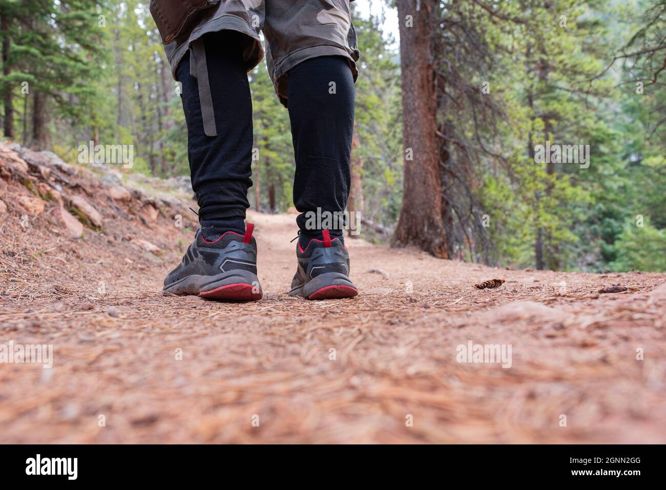 Legs on a hiking trail in Staunton State Park, Colorado, USA Stock ...
