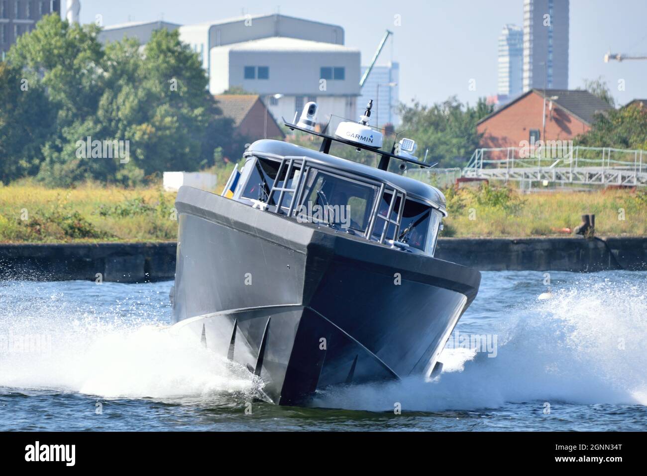Marell M15 patrol boat undertaking hard and fast maneuvering in Royal ...