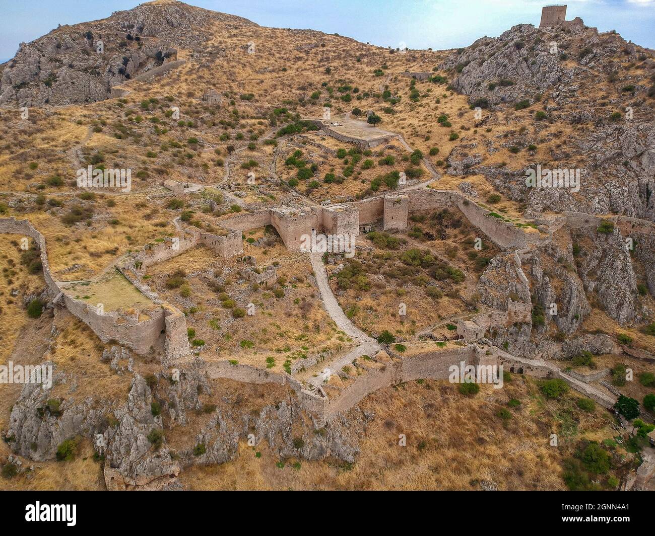 Aerial view of Acrocorinth "Upper Corinth" the acropolis of ancient ...