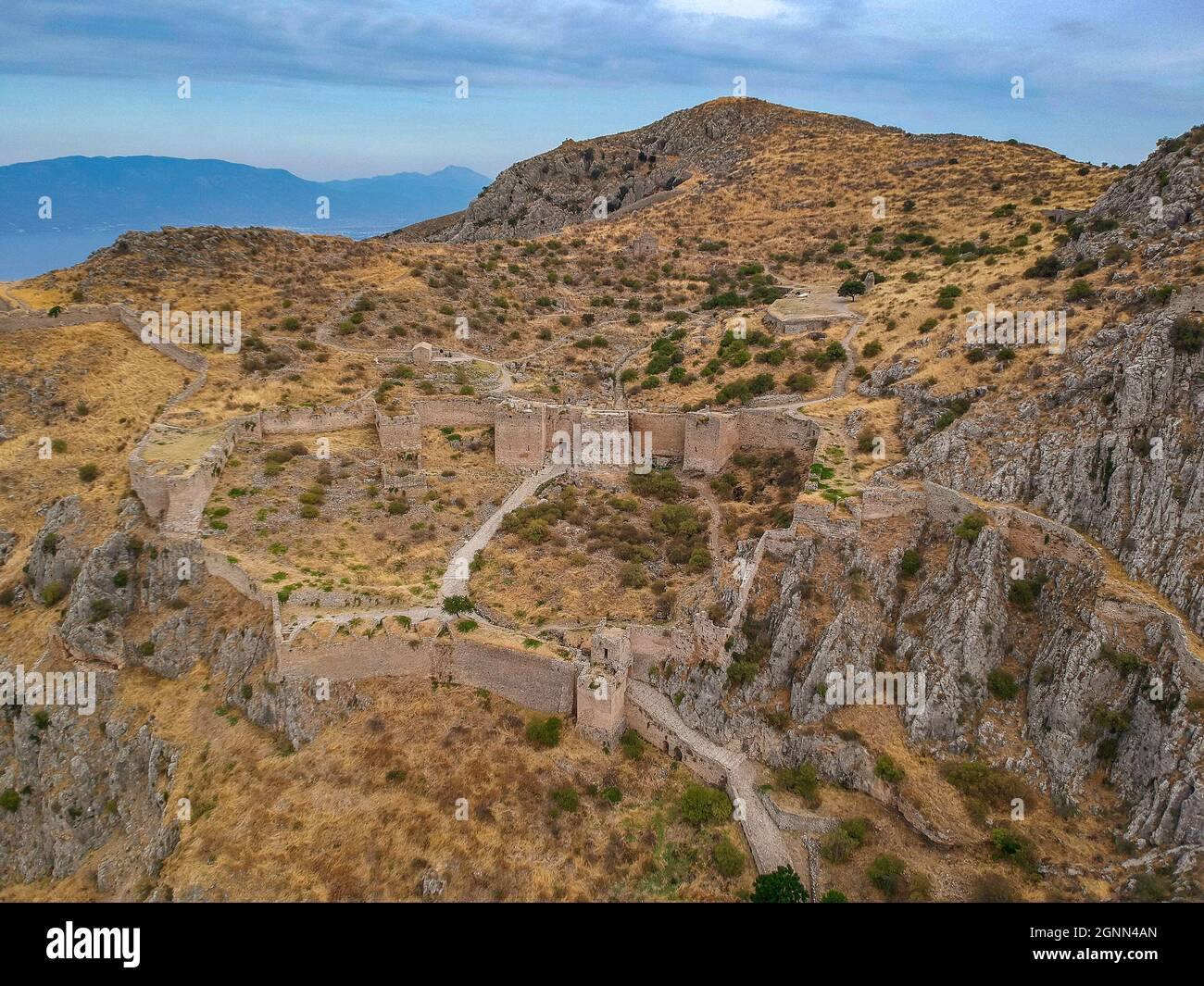 Aerial view of Acrocorinth "Upper Corinth" the acropolis of ancient ...