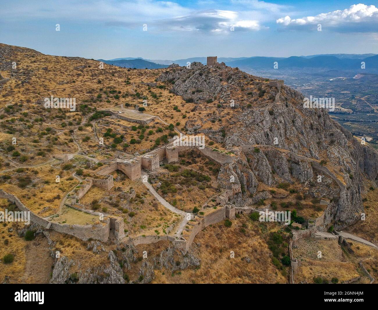 Aerial view of Acrocorinth "Upper Corinth" the acropolis of ancient ...