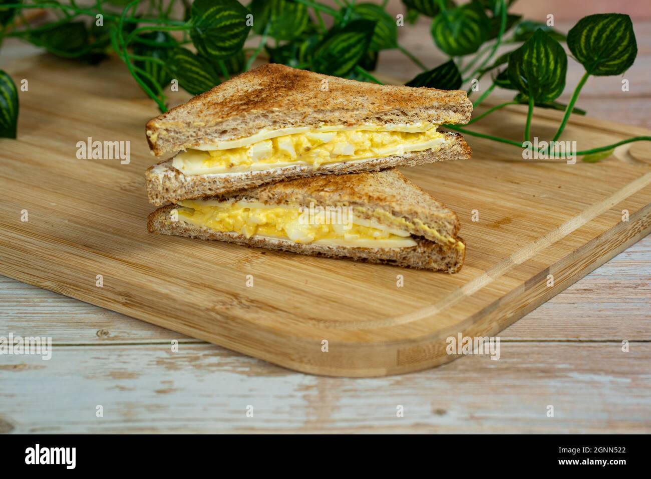 Simple egg sandwich for a healthy breakfast. Blurred background Stock ...