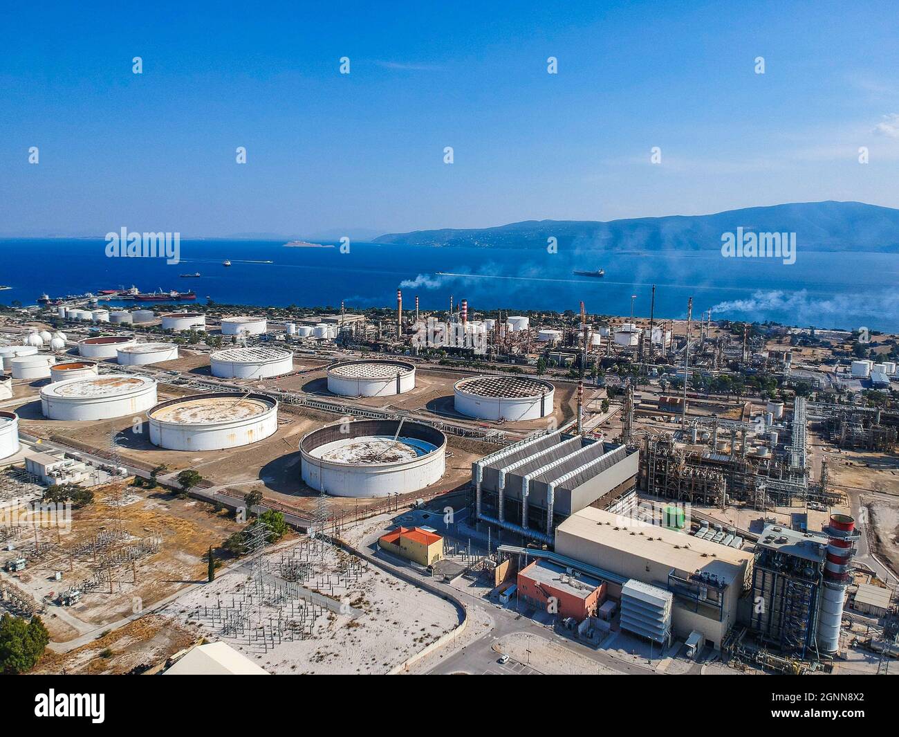 Aerial photo of famous full working plant and oil refinery of Motor Oil ...
