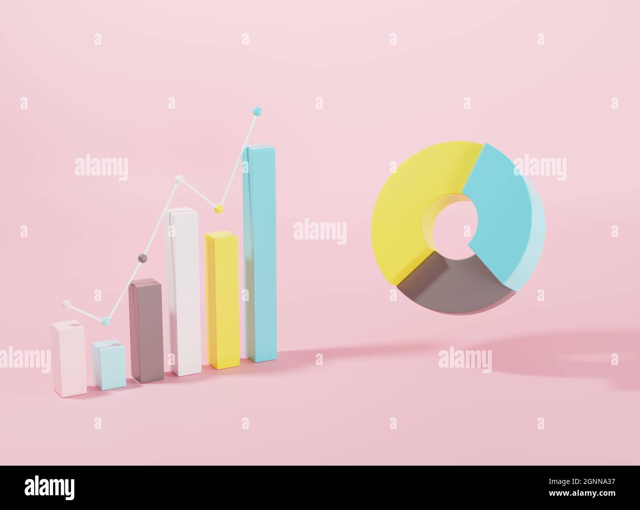 Bar and donut chart graph growth diagram Infographics elements on pink ...