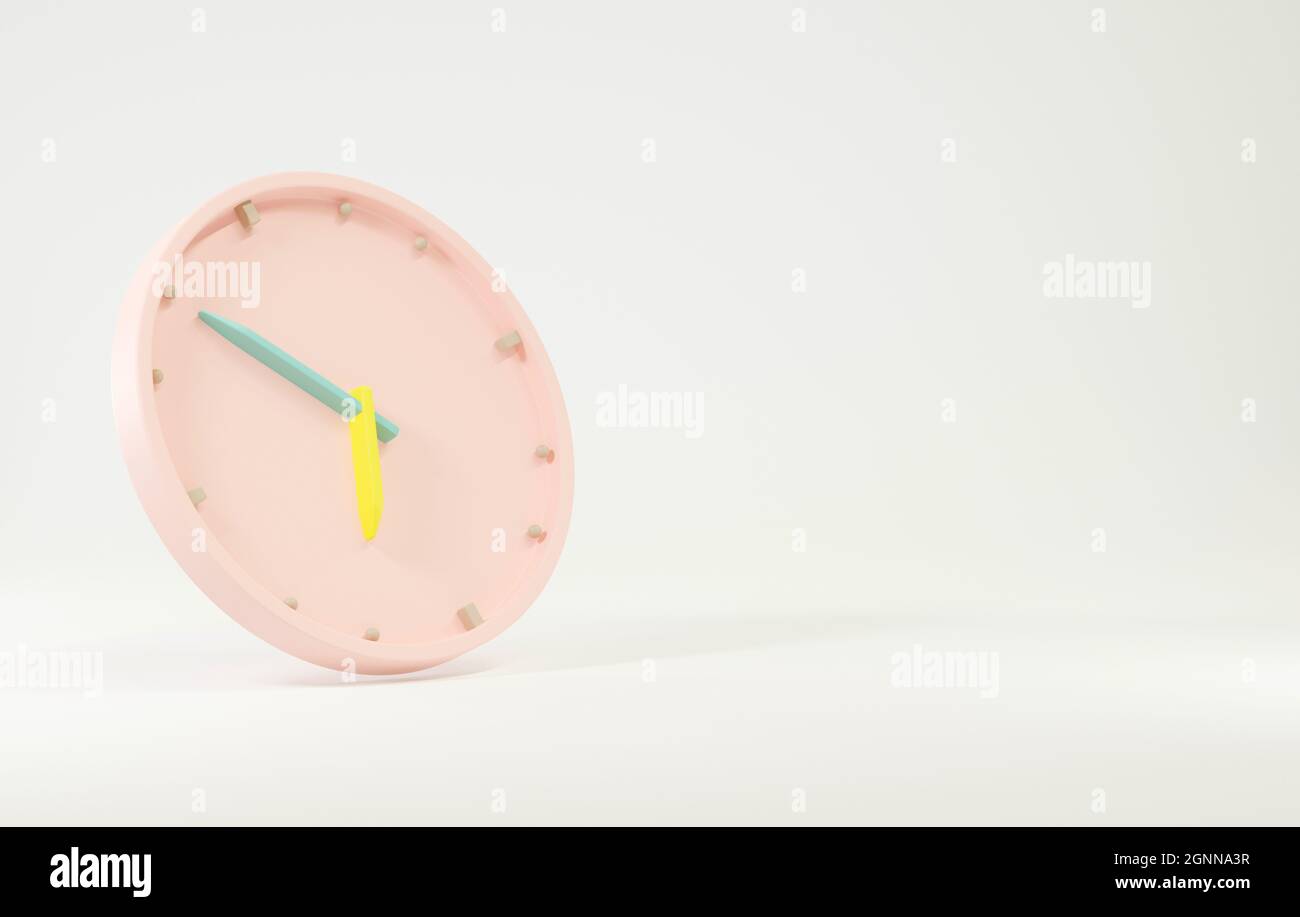 Office clock icon. Round business pink watches with time arrows hour ...