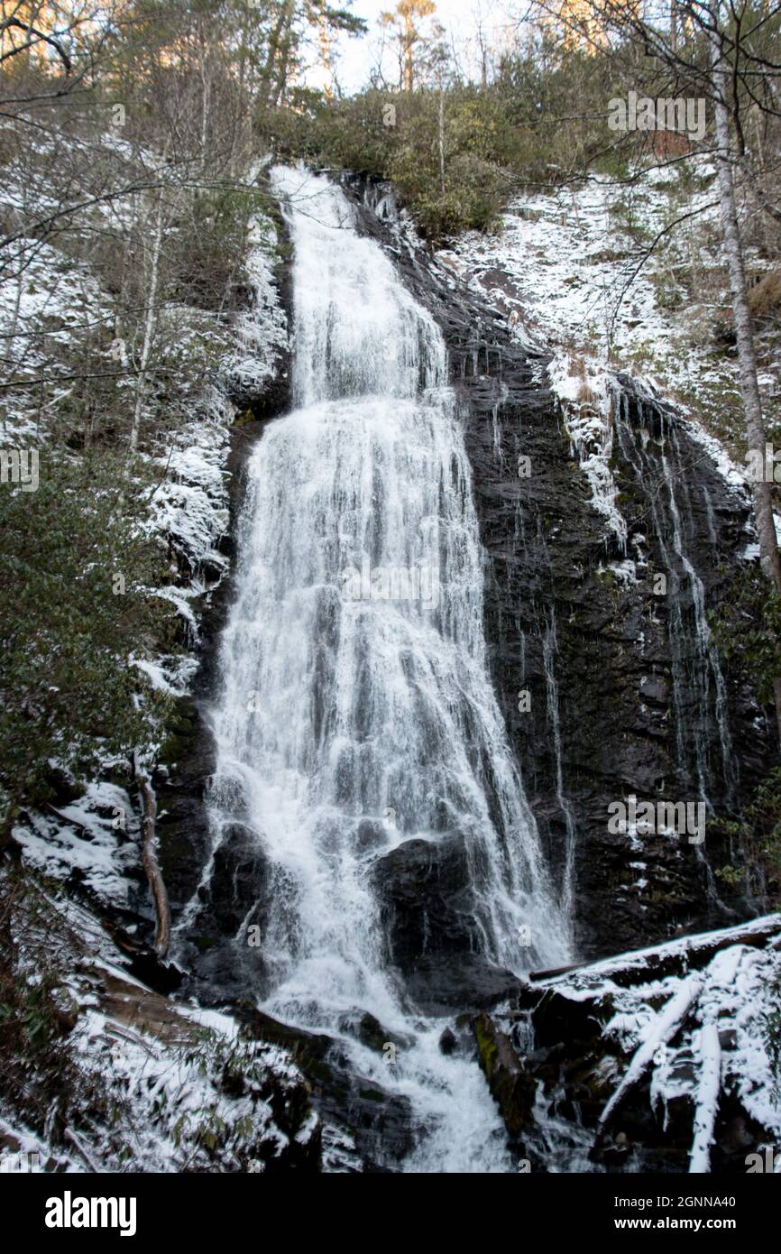 Mingo Falls during Winter located in the Great Smoky Mountains, North ...