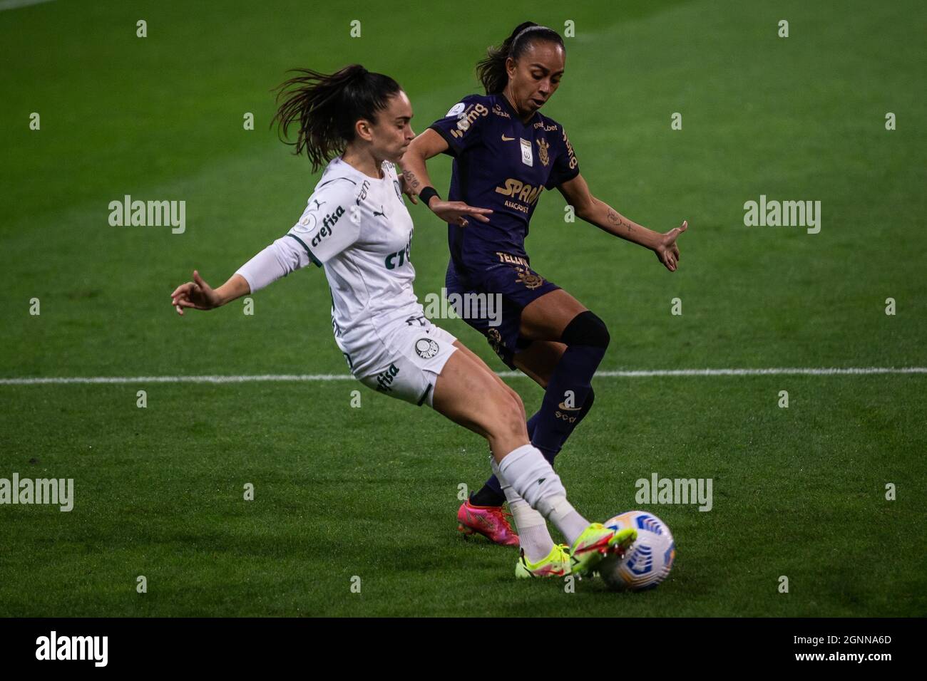 Adriana of Corinthians and Agustina of Palmeiras during the Campeonato ...