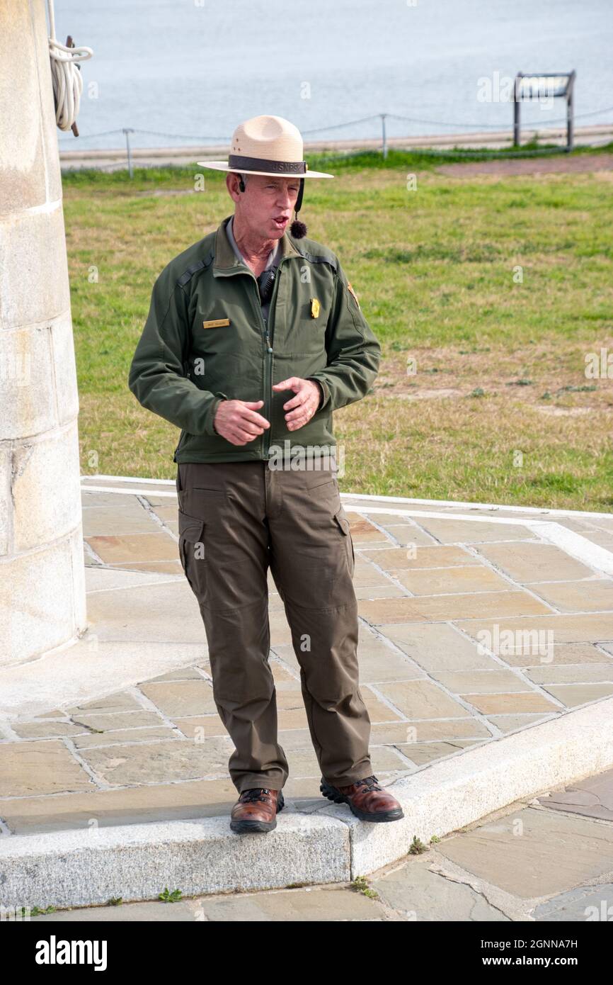 Charleston, SC - Feb 24 2021: A US National Park Ranger giving a tour ...