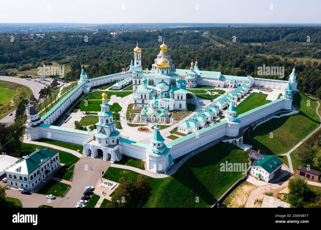 Summer aerial view of Resurrection Monastery in Istra town, Russia ...