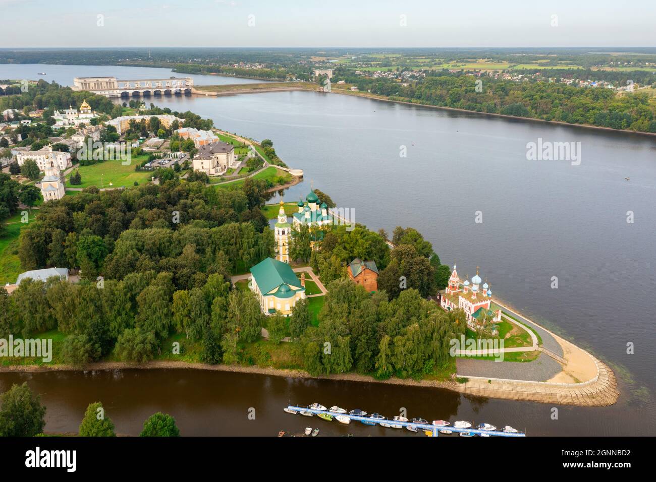 Aerial view of Uglich on Volga river overlooking Kremlin Cathedrals in summer Stock Photo - Alamy