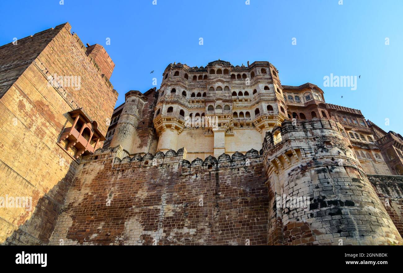Architecture of an ancient Mehrangarh Fort in Jodhpur, India. Built in ...
