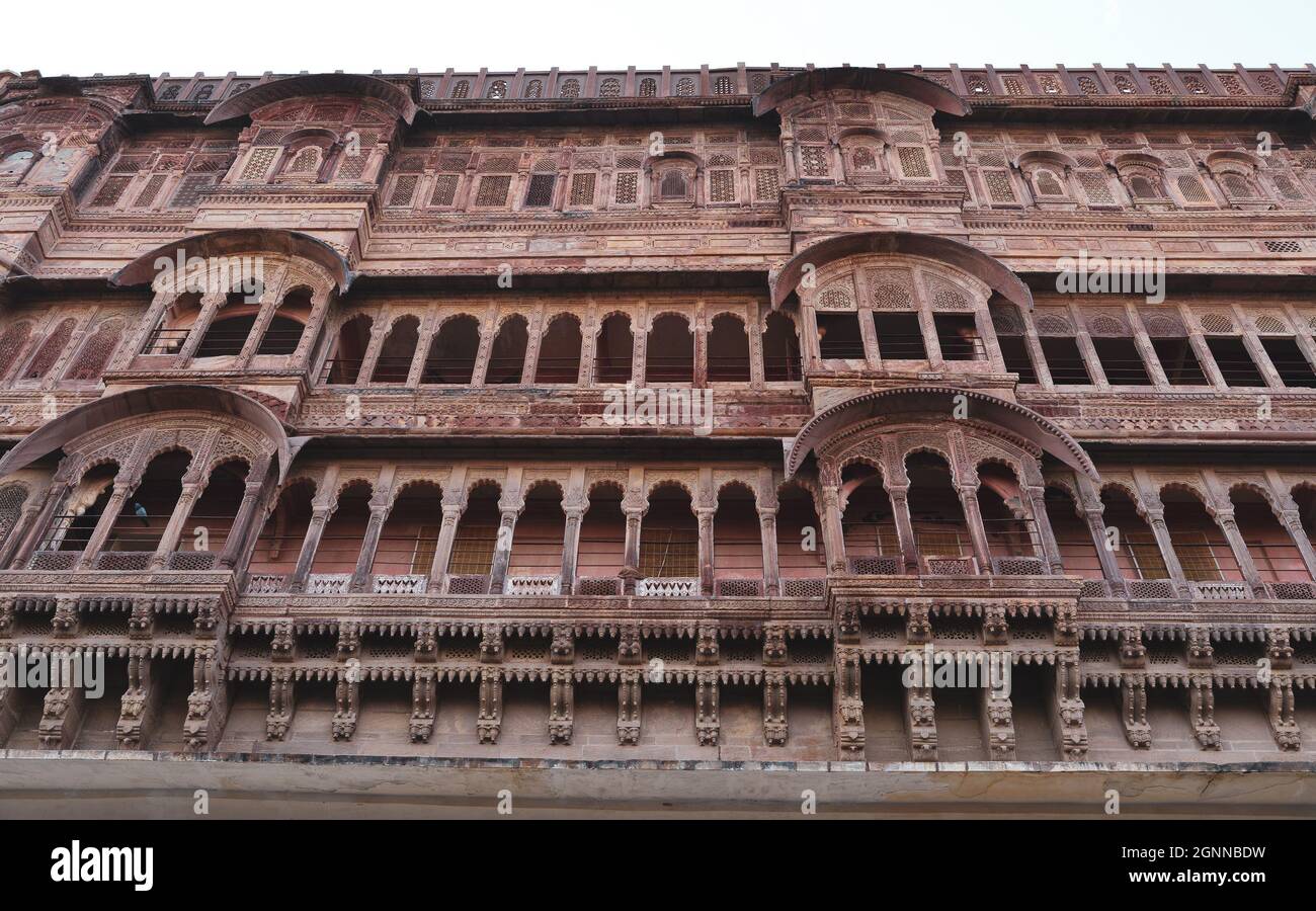 Architecture of an ancient Mehrangarh Fort in Jodhpur, India. Built in ...