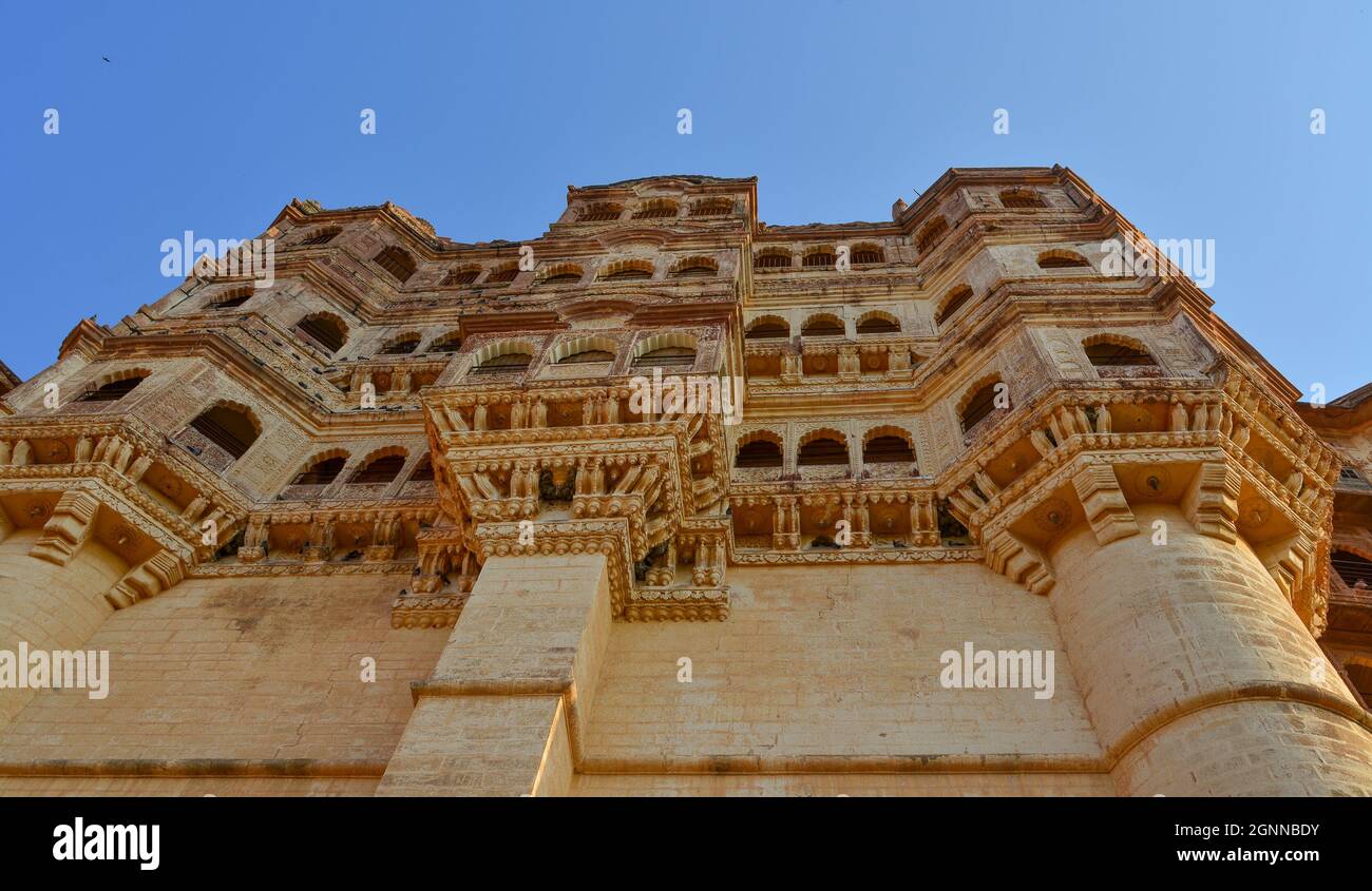 Architecture of an ancient Mehrangarh Fort in Jodhpur, India. Built in ...