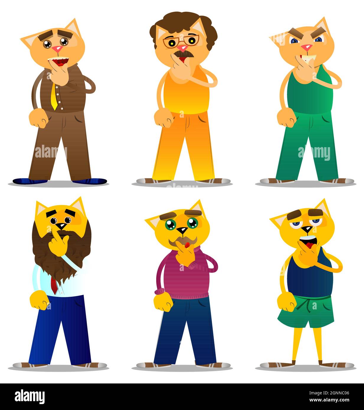 Funny cartoon cat holding finger front of his mouth. Vector ...