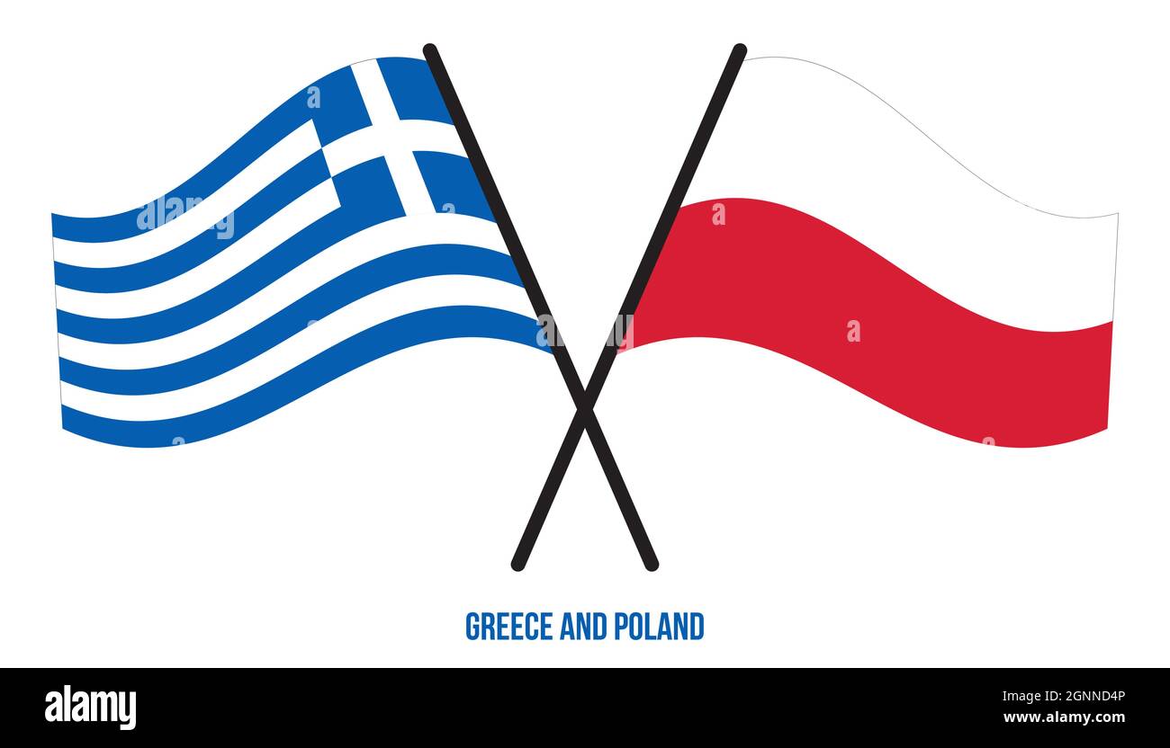 Greece and Poland Flags Crossed And Waving Flat Style. Official ...