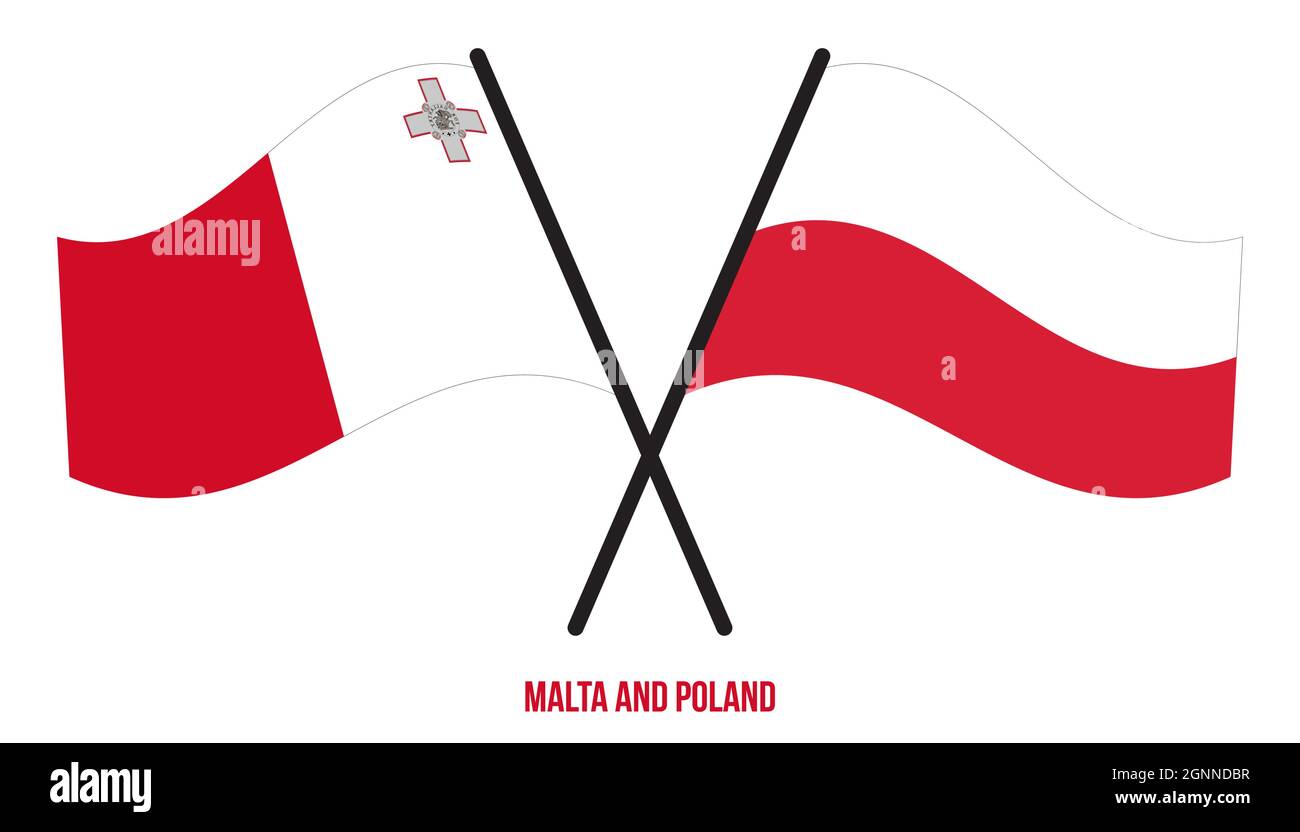 Malta and Poland Flags Crossed And Waving Flat Style. Official ...