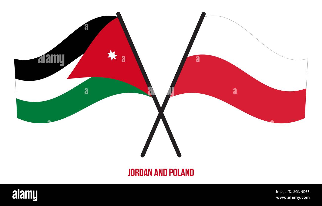 Jordan and Poland Flags Crossed And Waving Flat Style. Official ...
