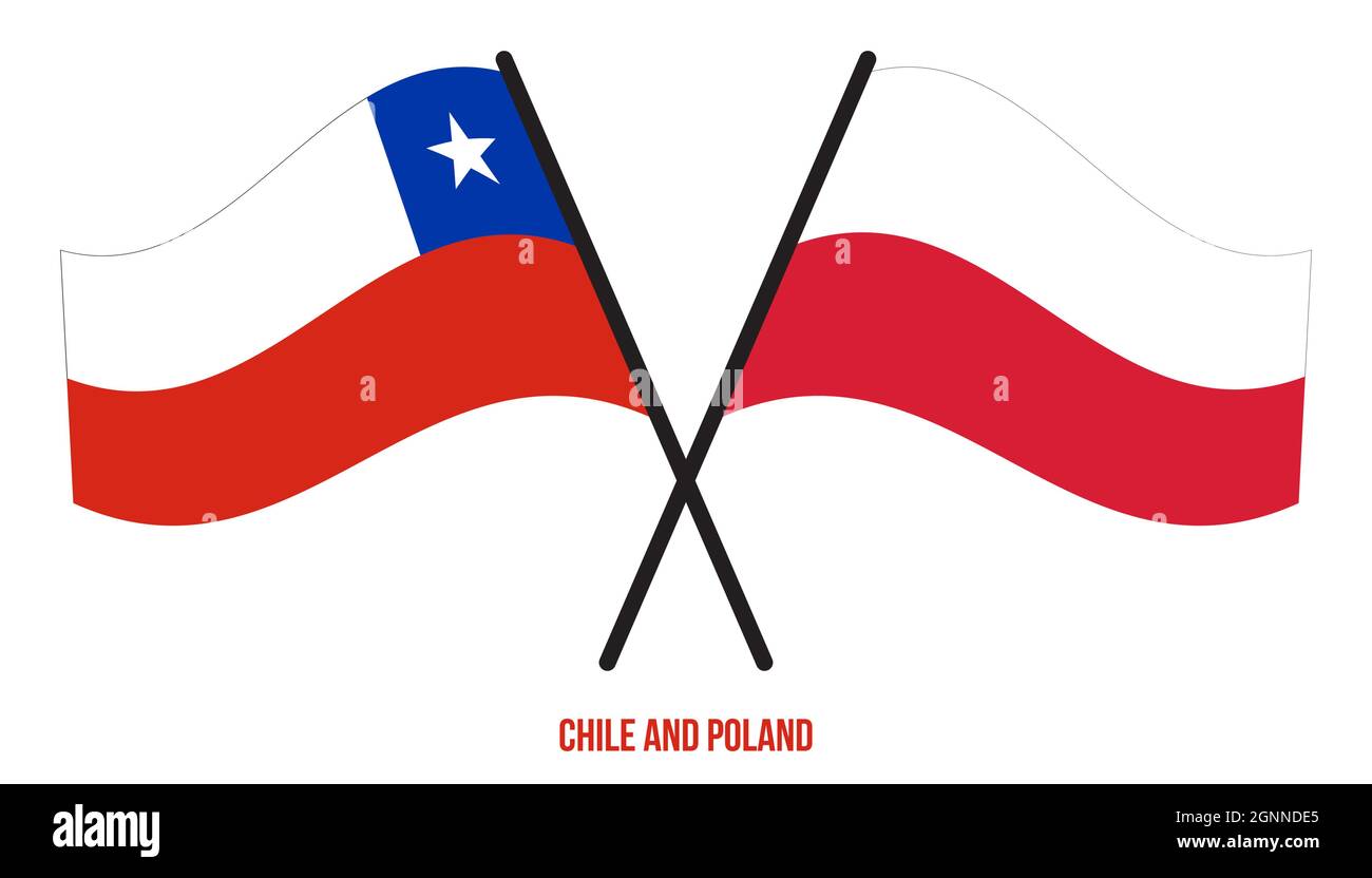 Chile and Poland Flags Crossed And Waving Flat Style. Official ...