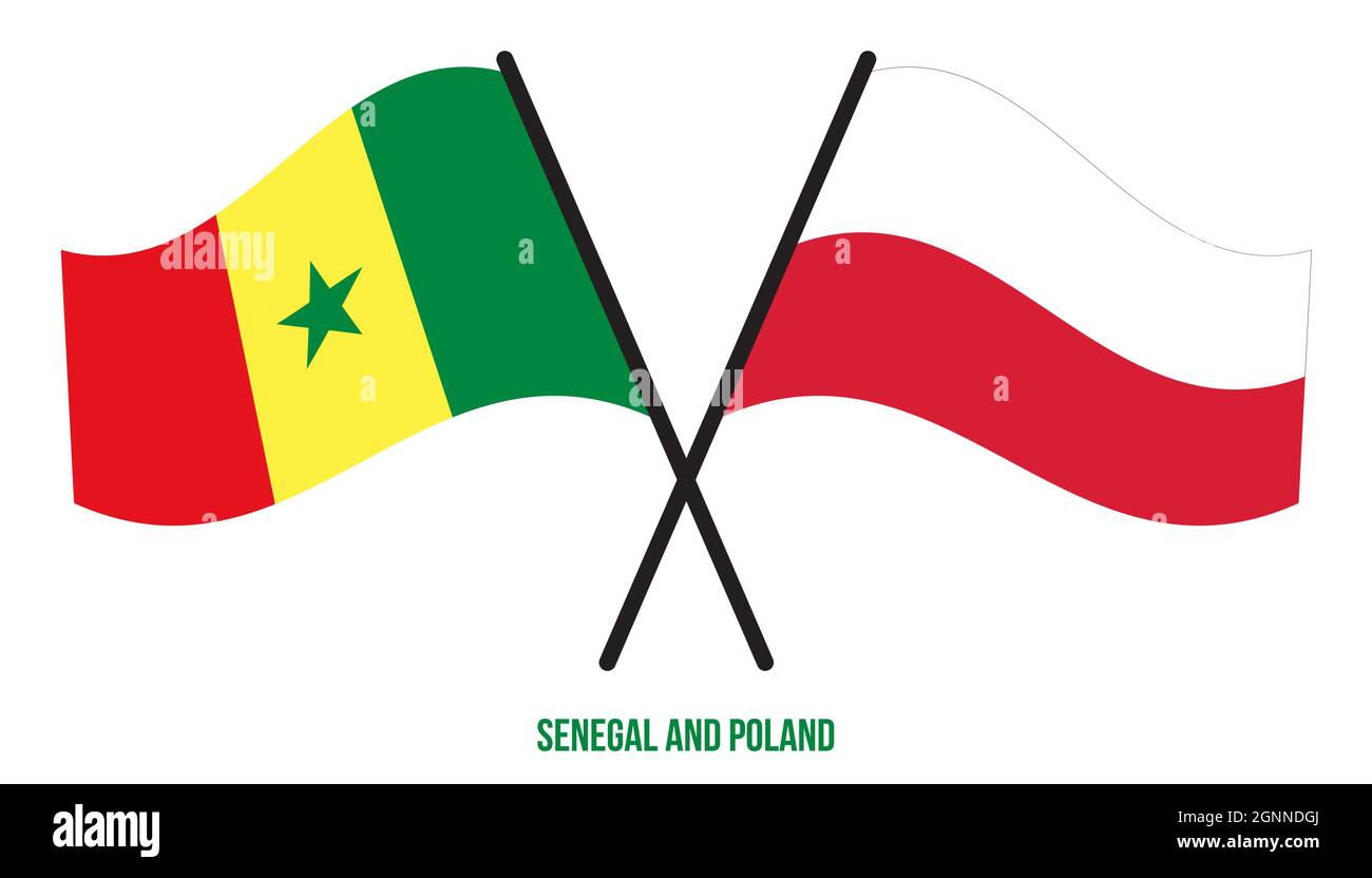 Senegal and Poland Flags Crossed And Waving Flat Style. Official ...