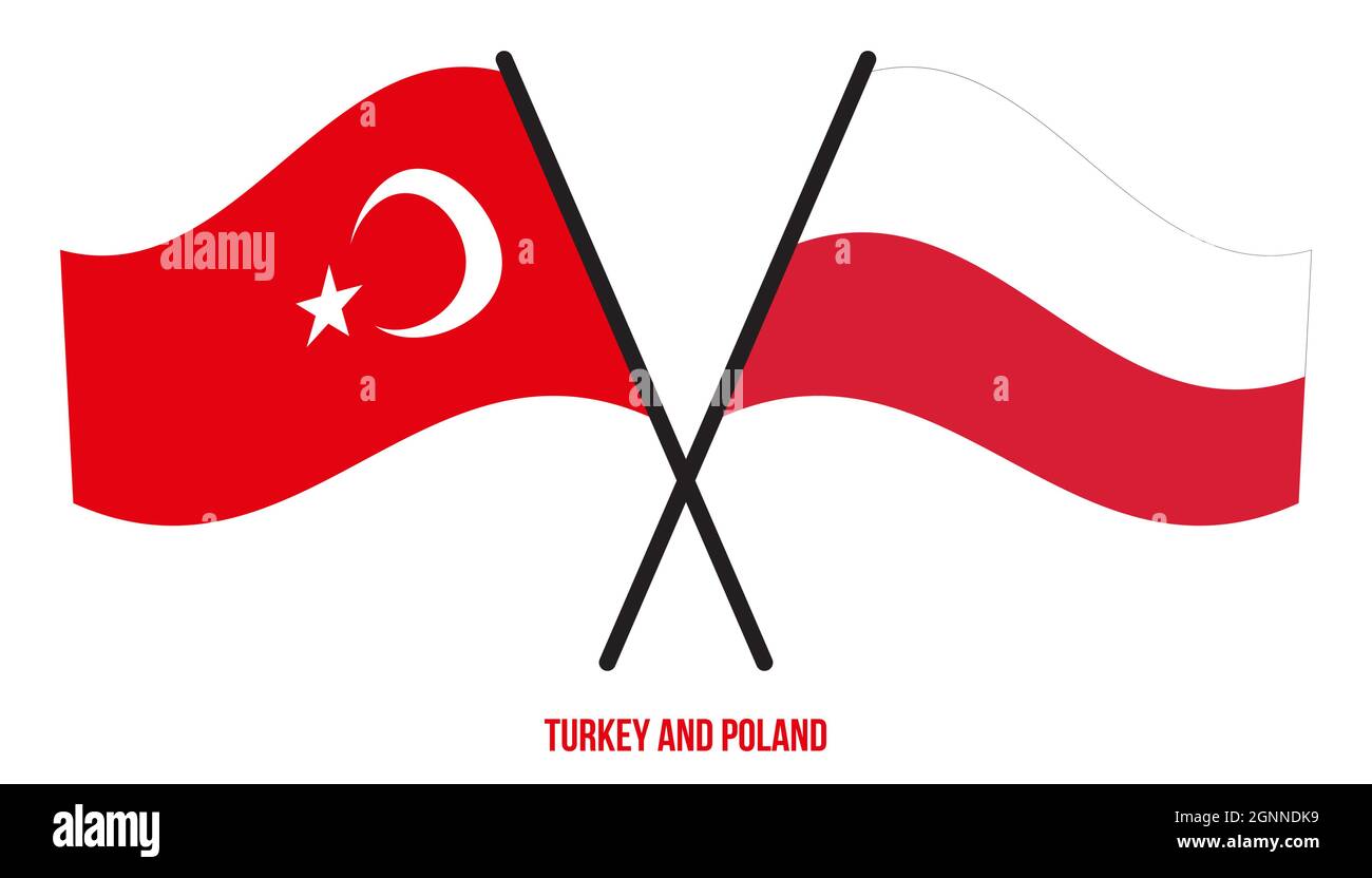 Turkey and Poland Flags Crossed And Waving Flat Style. Official ...