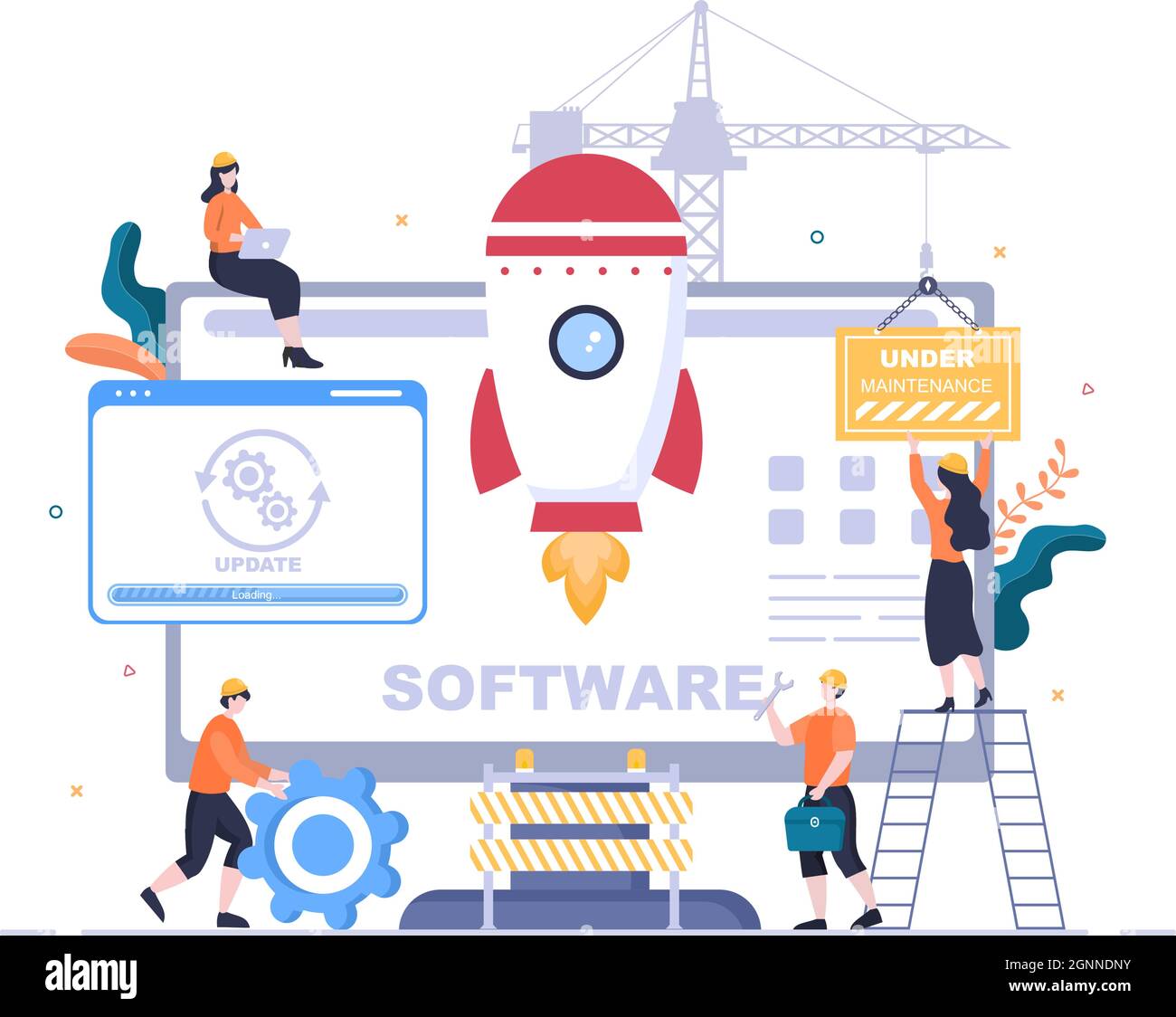 Software System Under Maintenance Vector Illustration. Error Website, Development and Update ...