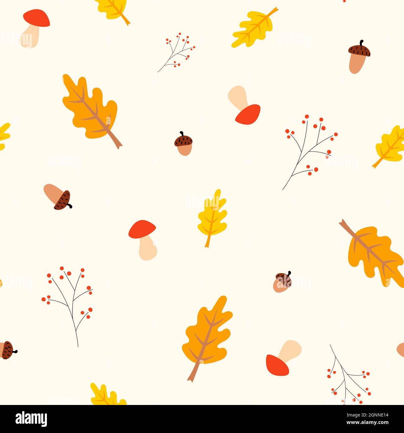 seamless autumn pattern with leaves, mushrooms, branches and berries ...