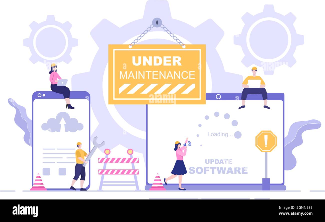 Software System Under Maintenance Vector Illustration. Error Website ...