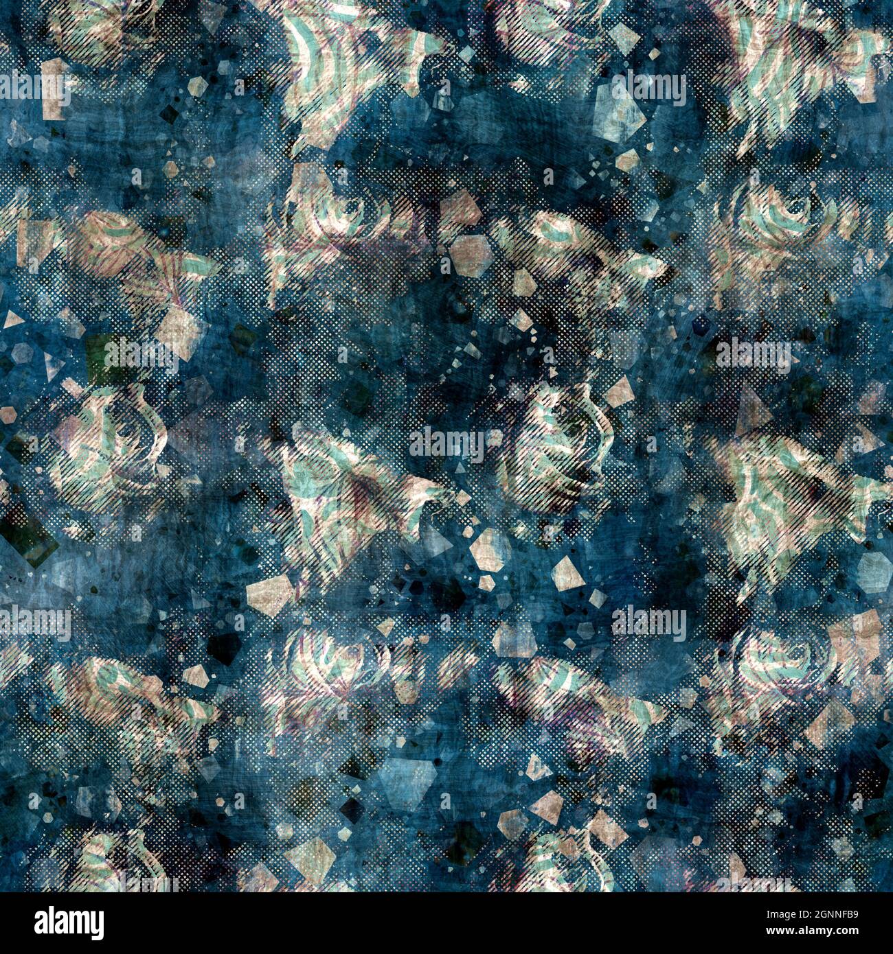 Seamless elegant mixed media pattern in navy, blue, pink, and cream ...