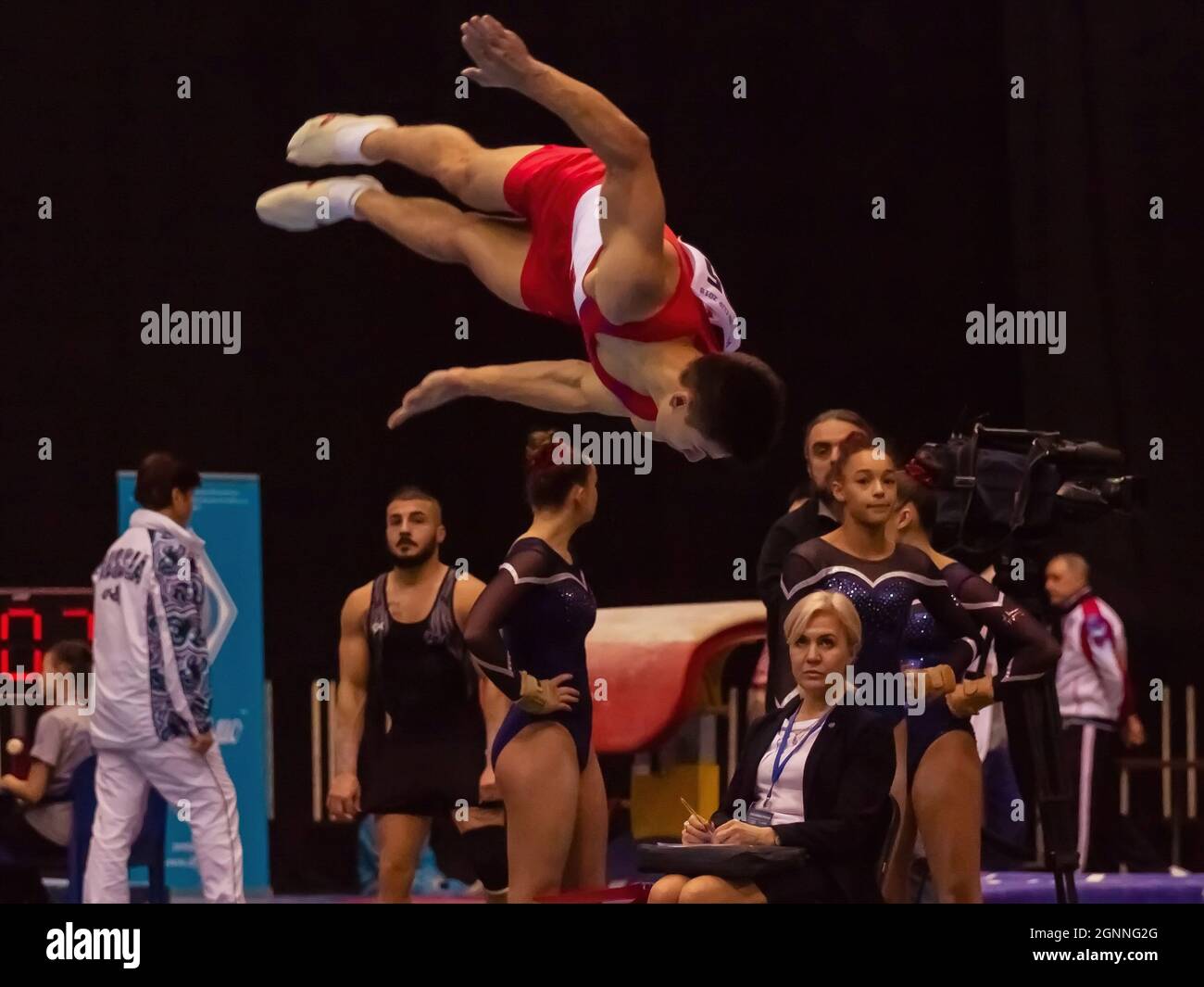 Russian gymnast performs in a free program during the event. The XXV ...