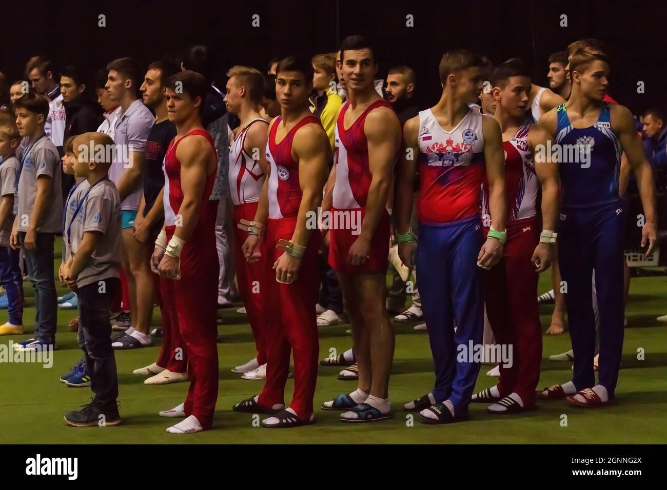 Formation of athletes before the start of the competition during the ...