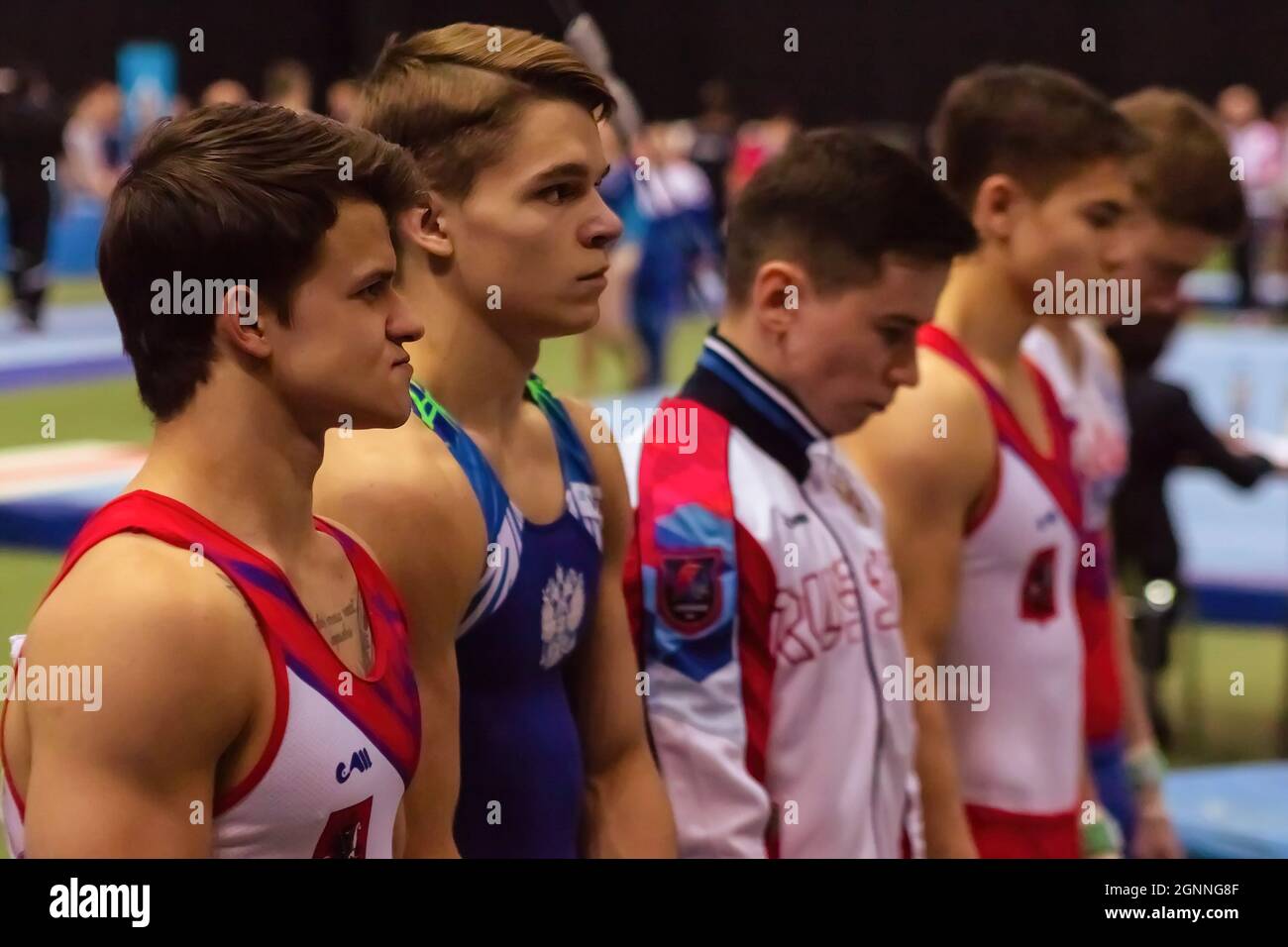 Russian gymnasts are getting ready to perform during the event. The XXV ...
