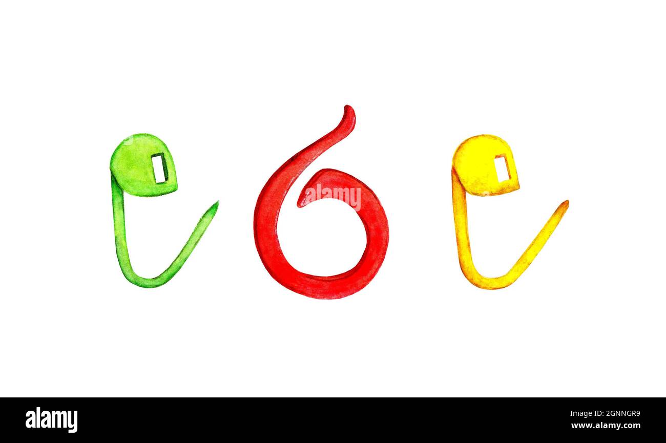 Watercolor illustration set of knitting markers, yellow, green, red ...