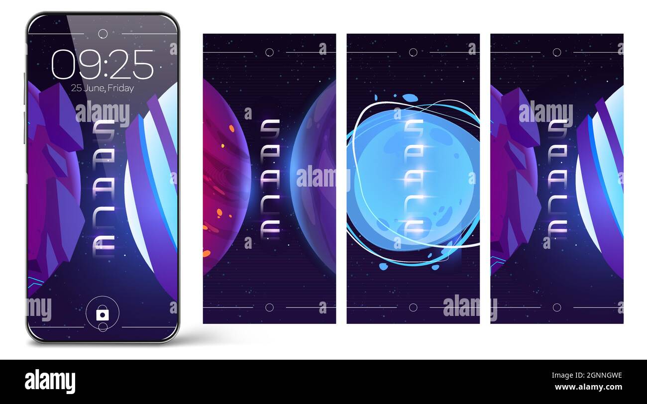 Smartphone lock screen with space and planets. Cartoon design of mobile ...