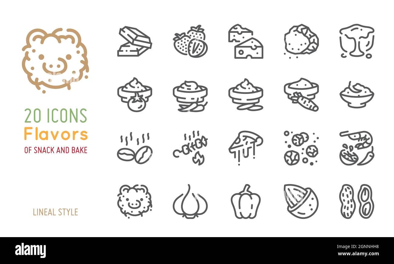 set of flavors icons for snack and bake. Lineal style vector ...