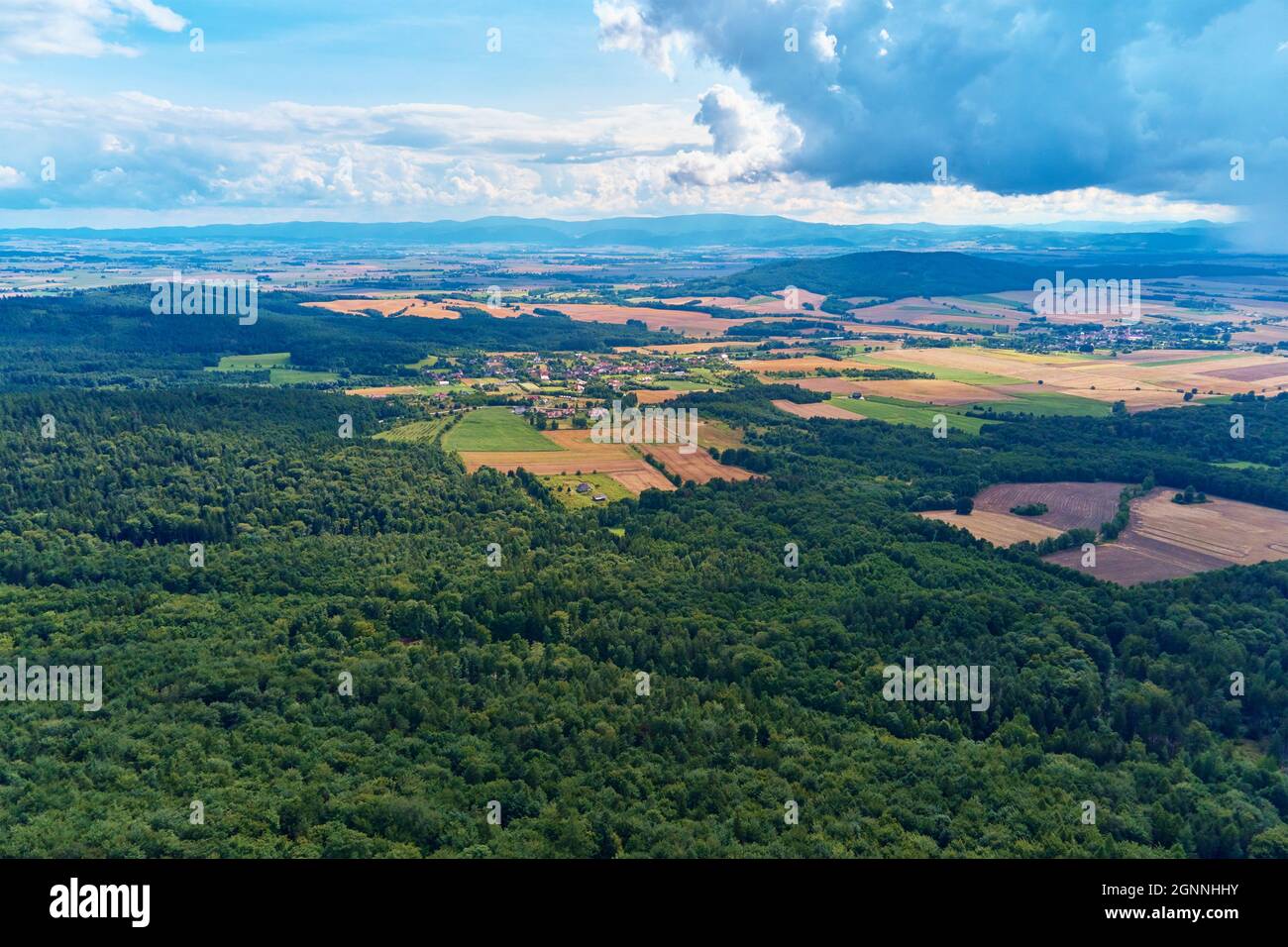Aerial view of beautiful landscape in Mountains with forest. Sleza ...