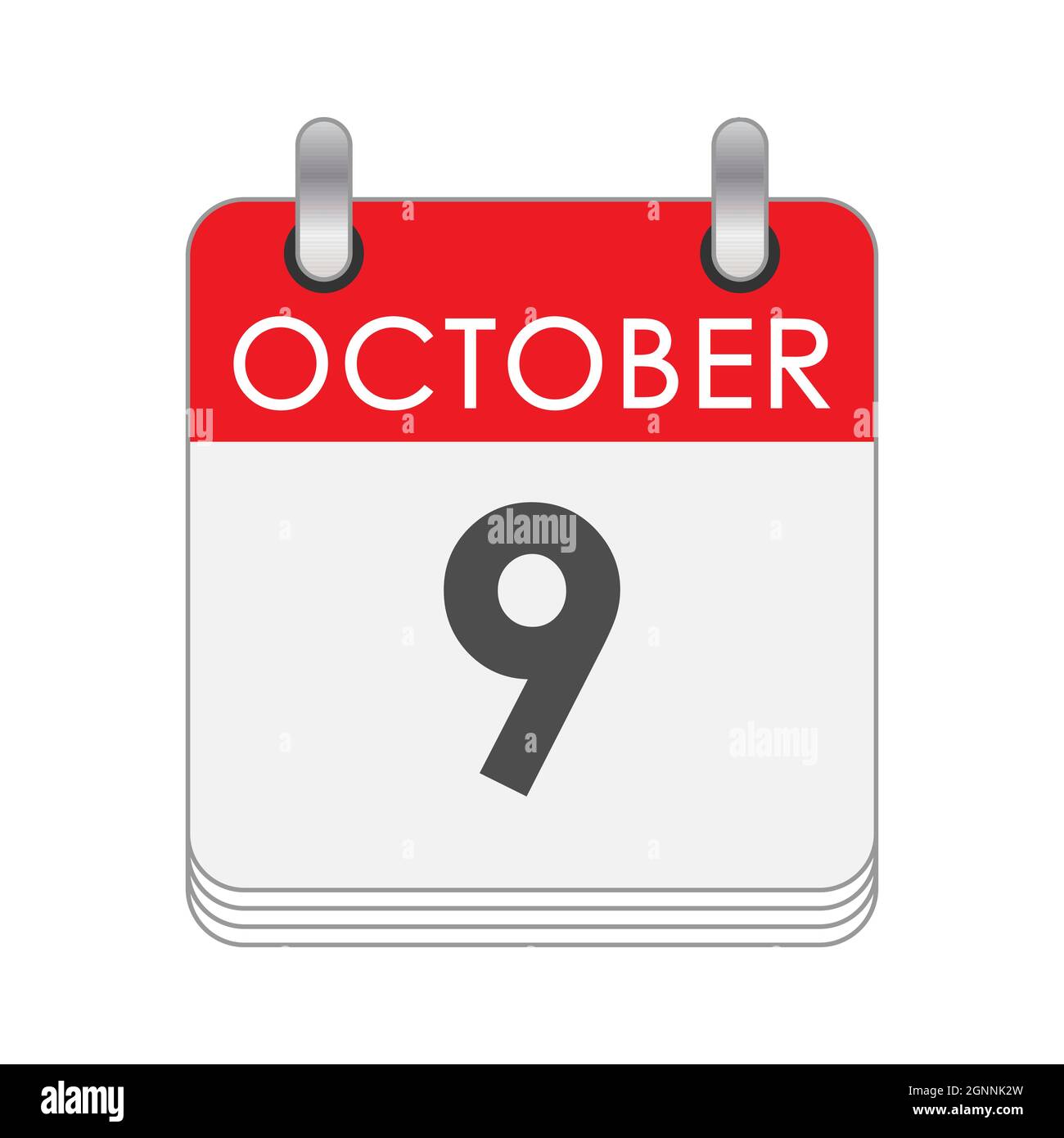 October 9. A leaf of the flip calendar with the date of October 9. Flat ...