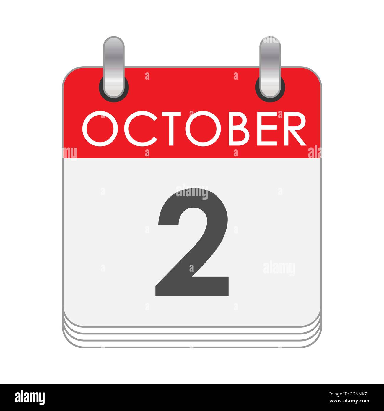 October 2. A leaf of the flip calendar with the date of October 2. Flat ...