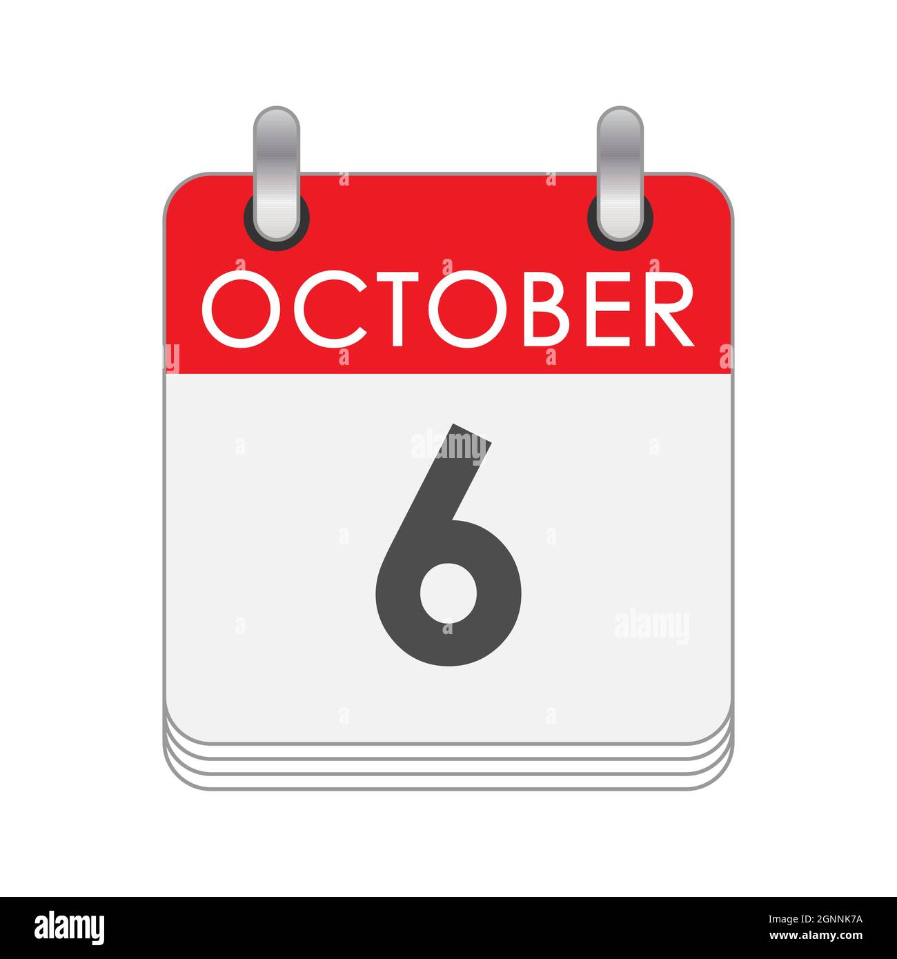 October 6. A leaf of the flip calendar with the date of October 6. Flat ...