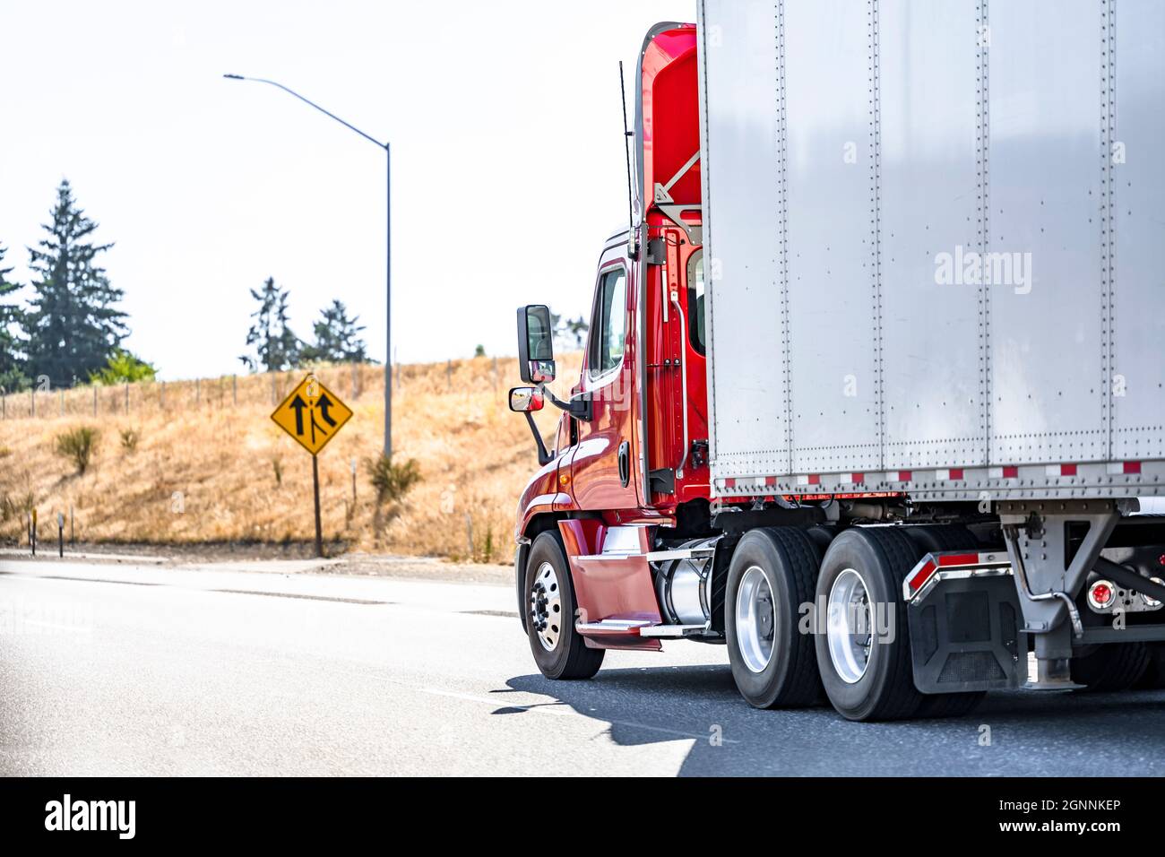 Day cab model red big rig semi truck with aerodynamic roof spoiler ...