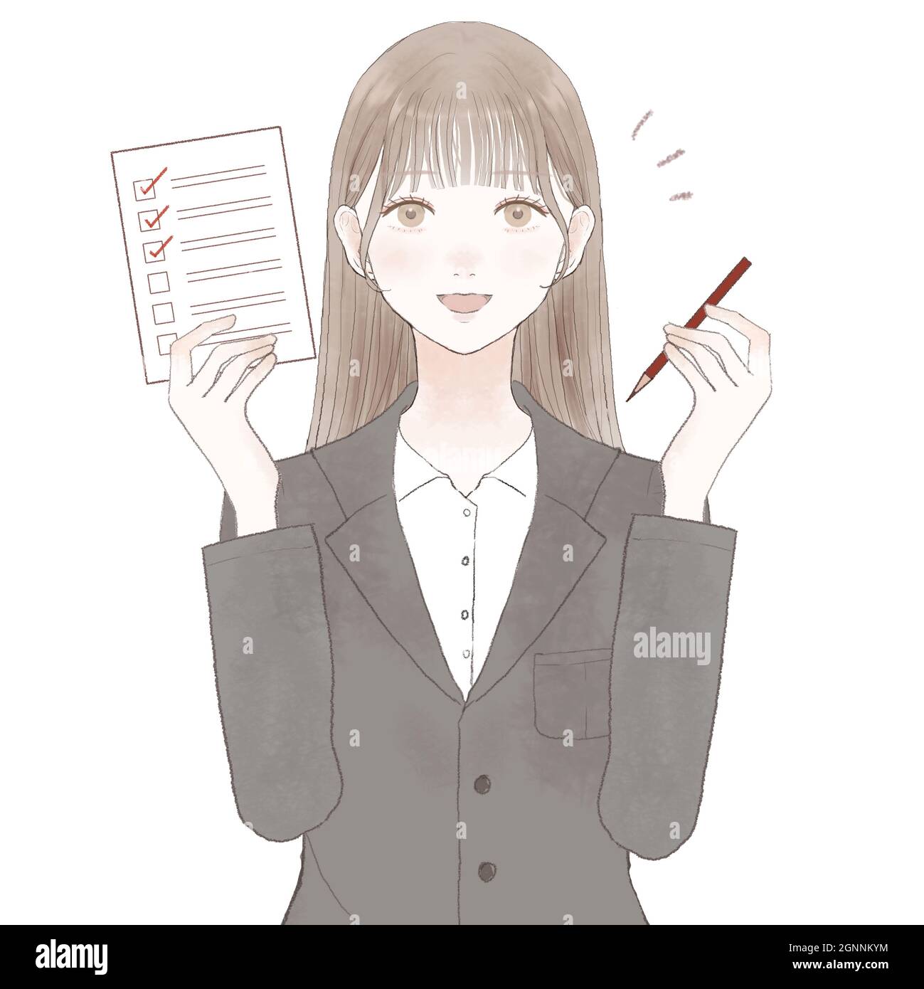 Woman in suit with checklist. On white background Stock Photo - Alamy