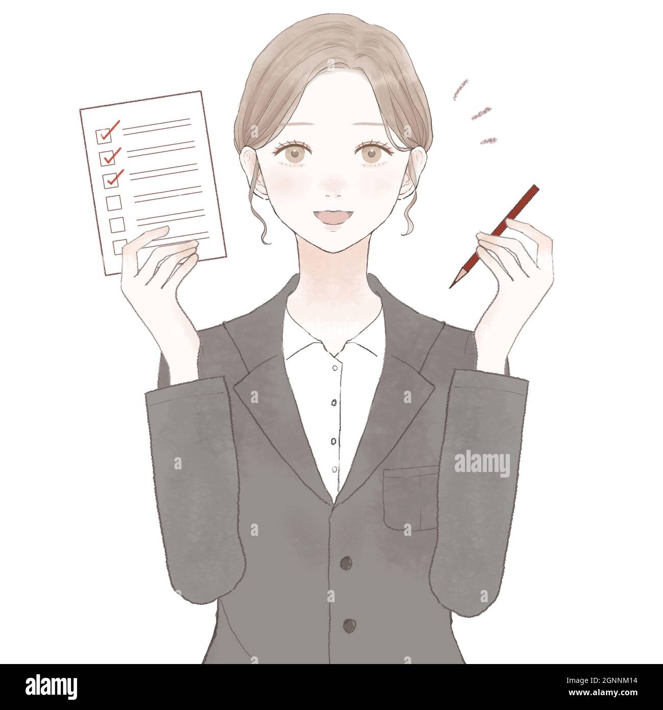 Woman in suit with checklist. On white background Stock Photo - Alamy