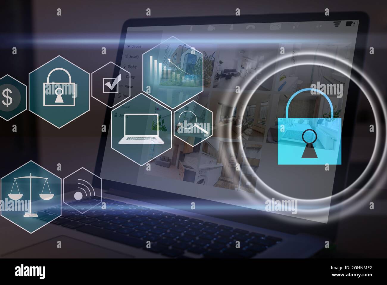 Digital cybersecurity and network protection concept. Virtual locking ...