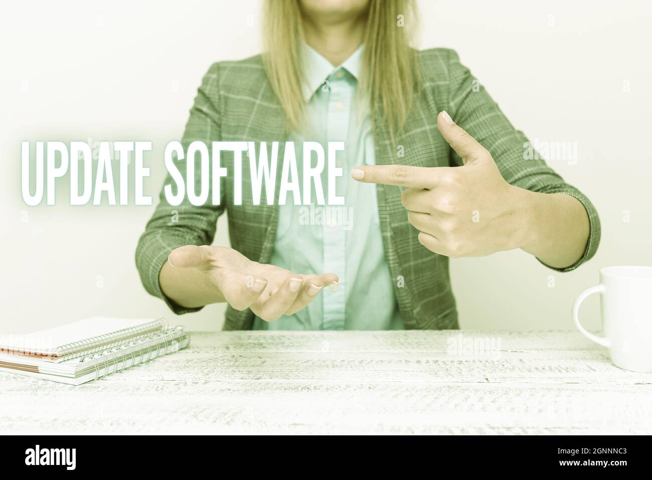 Text caption presenting Update Software. Business approach replacing program with a newer ...