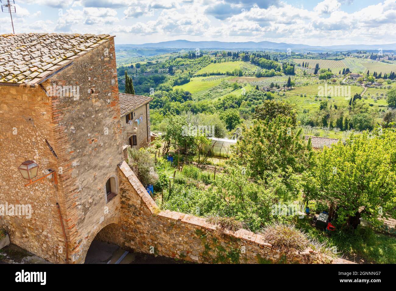 Rural landscape view from an old town in Tuscany in Italy Stock Photo ...