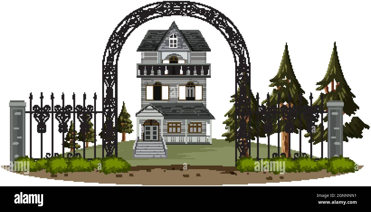 Haunted mansion exterior on white background illustration Stock Vector ...