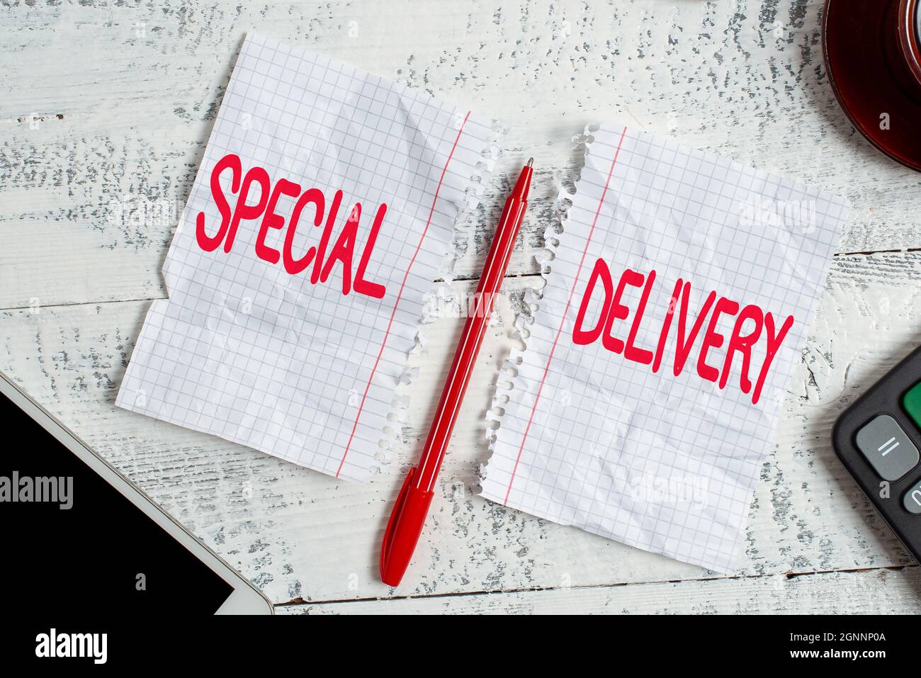 Hand writing sign Special Delivery. Business overview delivery of a ...