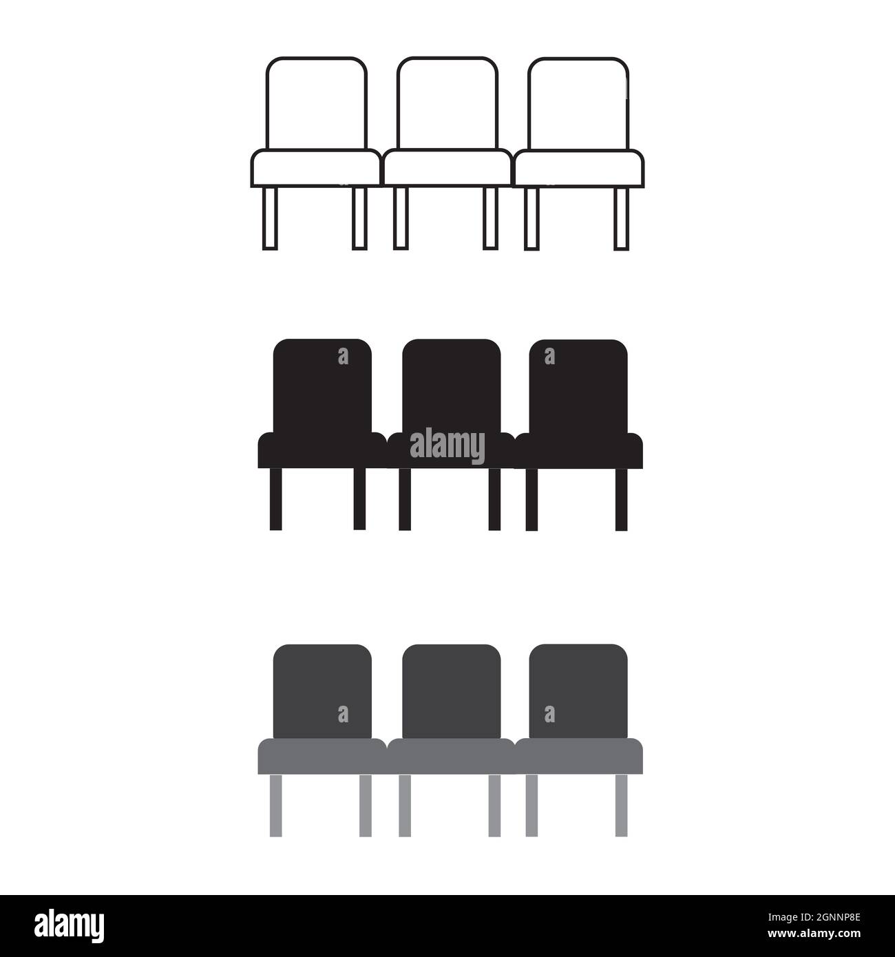 Row seats icon on white background. chair sign. airport seats symbol ...