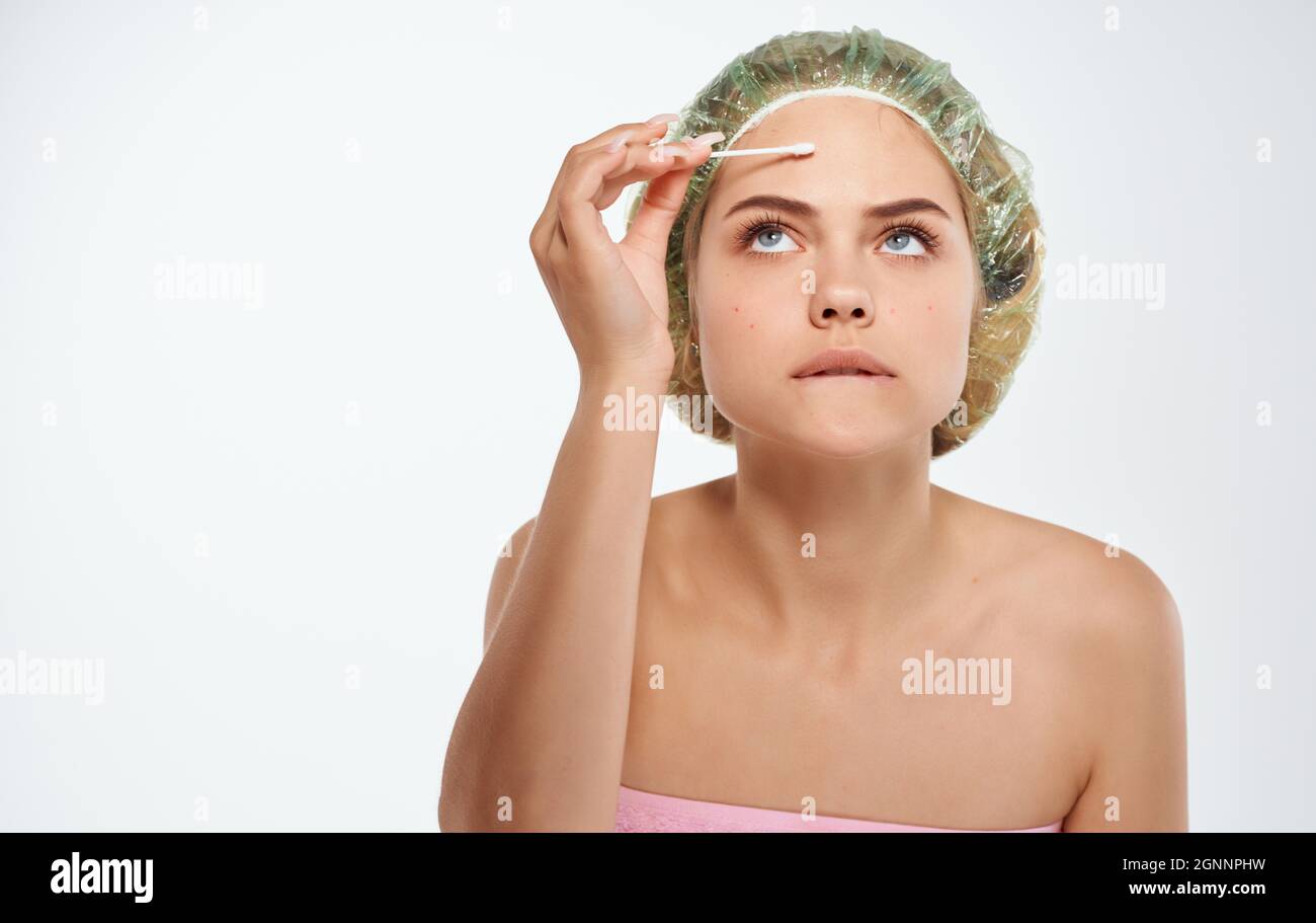 pretty woman cotton swab facial skin problems dermatology Stock Photo ...