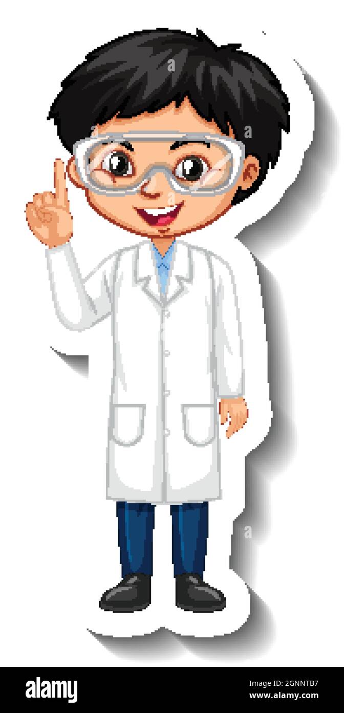 Cartoon character sticker with a boy in science gown illustration Stock ...