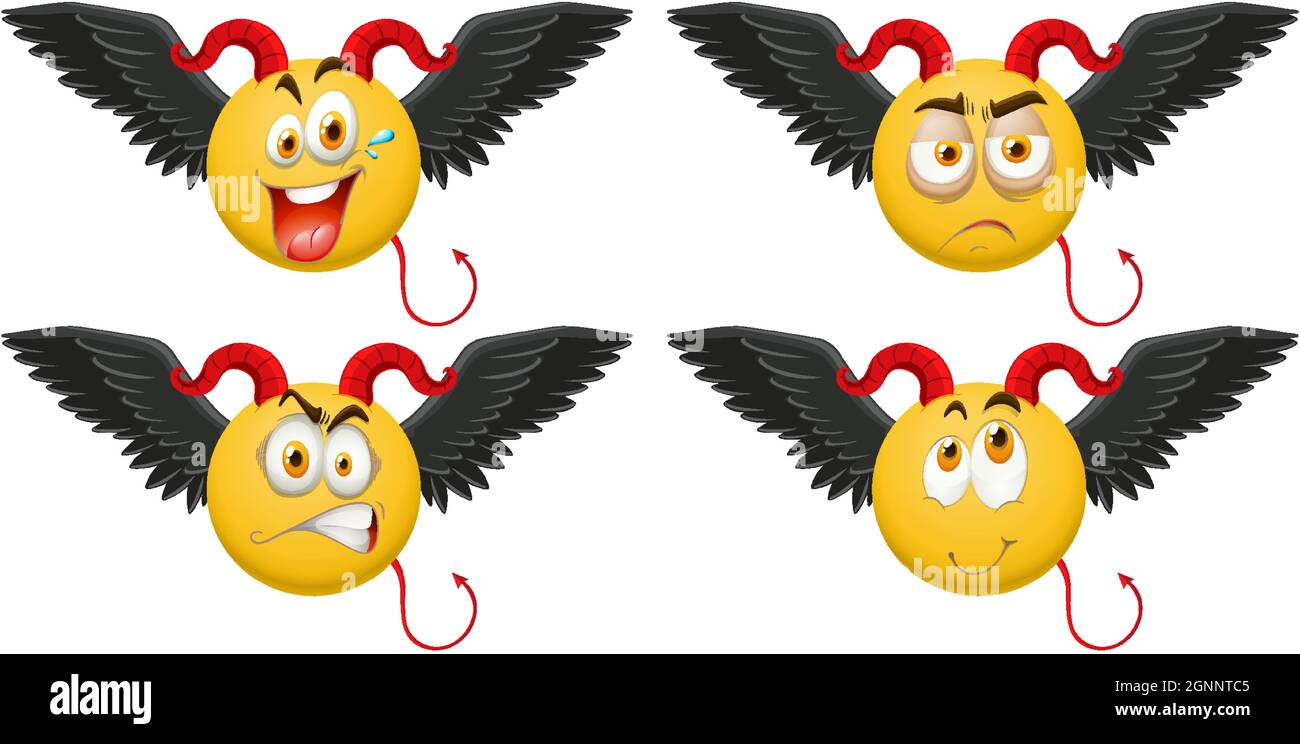 Set of devil emoticon with facial expression illustration Stock Vector ...